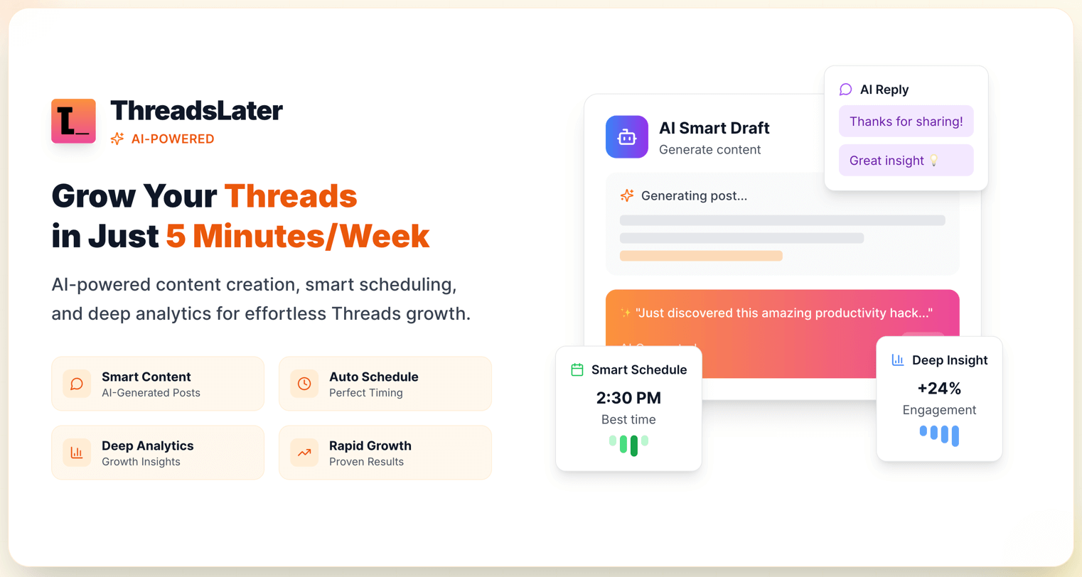 ThreadsLater: AI Threads Scheduling & Analytics | Save Time, Grow Faster